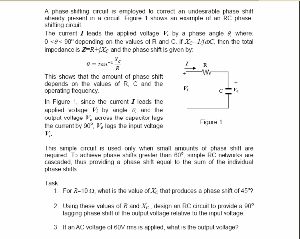 Solved A phase-shifting circuit is employed to correct an | Chegg.com
