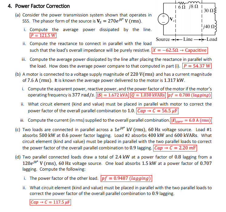 Solved Power Factor Correction Consider the power | Chegg.com