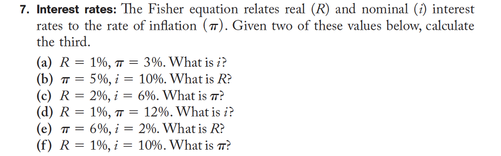 Solved 7. Interest rates: The Fisher equation relates real | Chegg.com