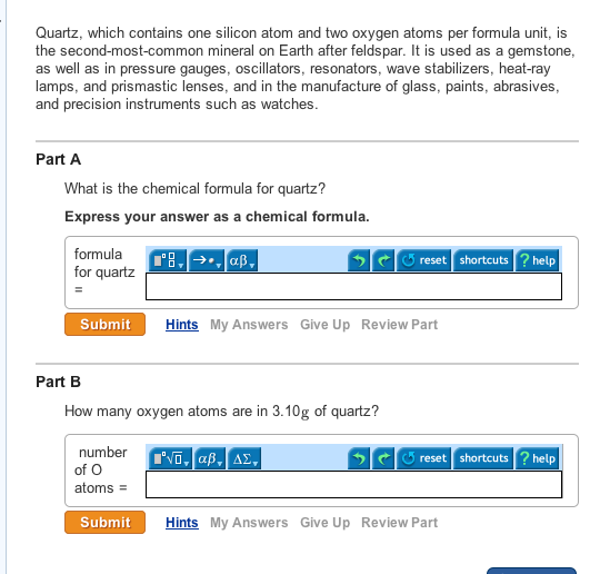 Solved Quartz, which contains one silicon atom and two | Chegg.com