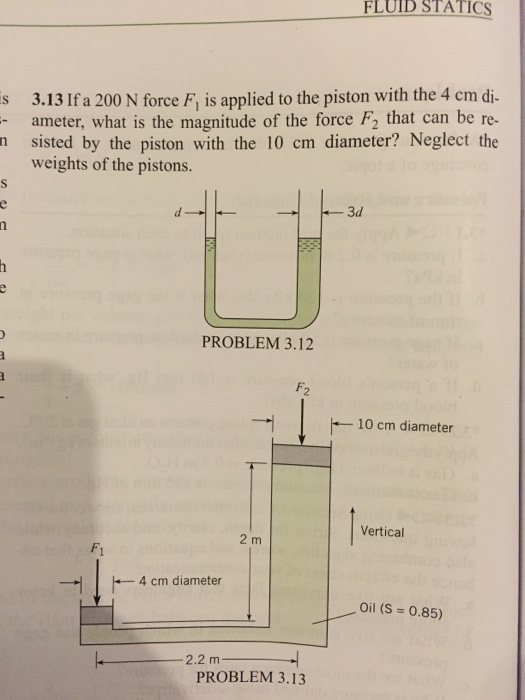 Solved If a 200 N force F_1 is applied to the piston with | Chegg.com