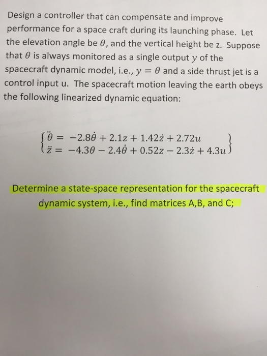 Determine A State Space Representation For The