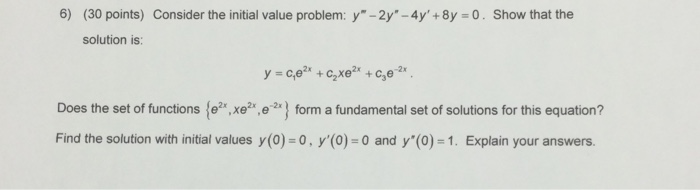 Solved Consider the initial value problem: y" - 2y" - 4y' + | Chegg.com