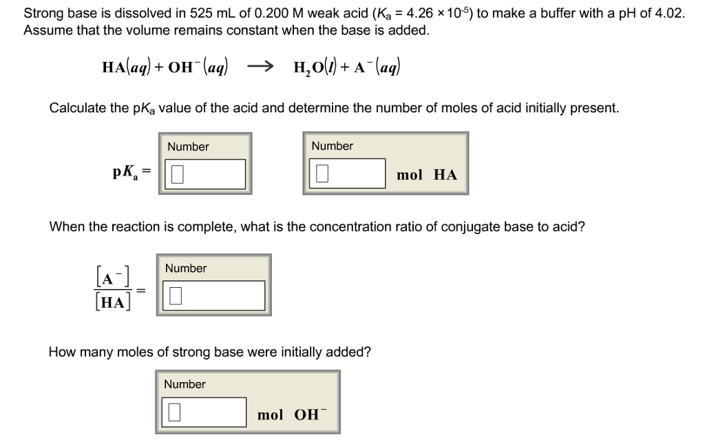Solved Strong base is dissolved in 525 mL of 0.200 M weak | Chegg.com