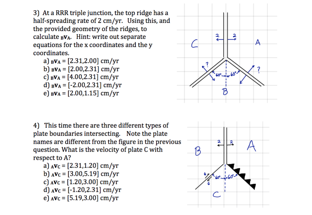 3) At a RRR triple junction, the top ridge has a | Chegg.com