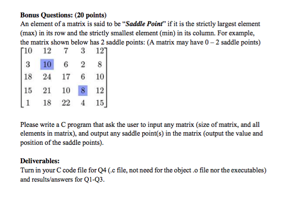 Solved An Element Of A Matrix Is Said To Be Saddle Point 
