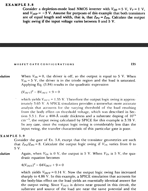 EXAMPLE 3.8 Consider a depletion-mode load NMOS | Chegg.com