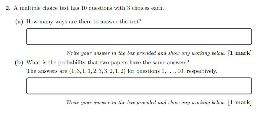 Solved A multiple choice test has 10 questions with 3 | Chegg.com