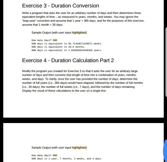 Solved Exercise 3 Duration Conversion Write a program that | Chegg.com