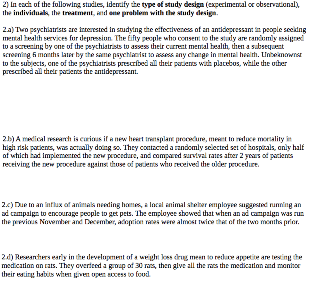 Solved In each of the following studies, identify the type | Chegg.com