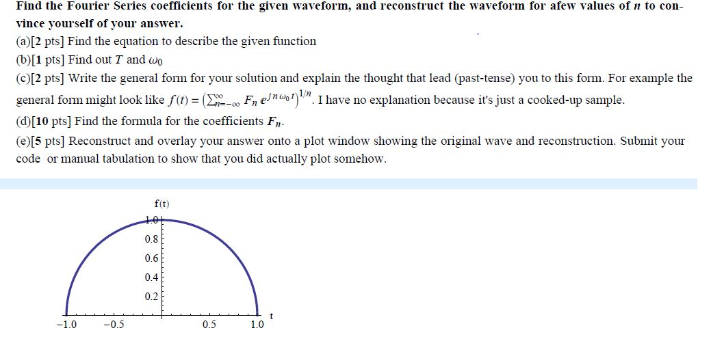 Find the Fourier Series coefficients for the given | Chegg.com