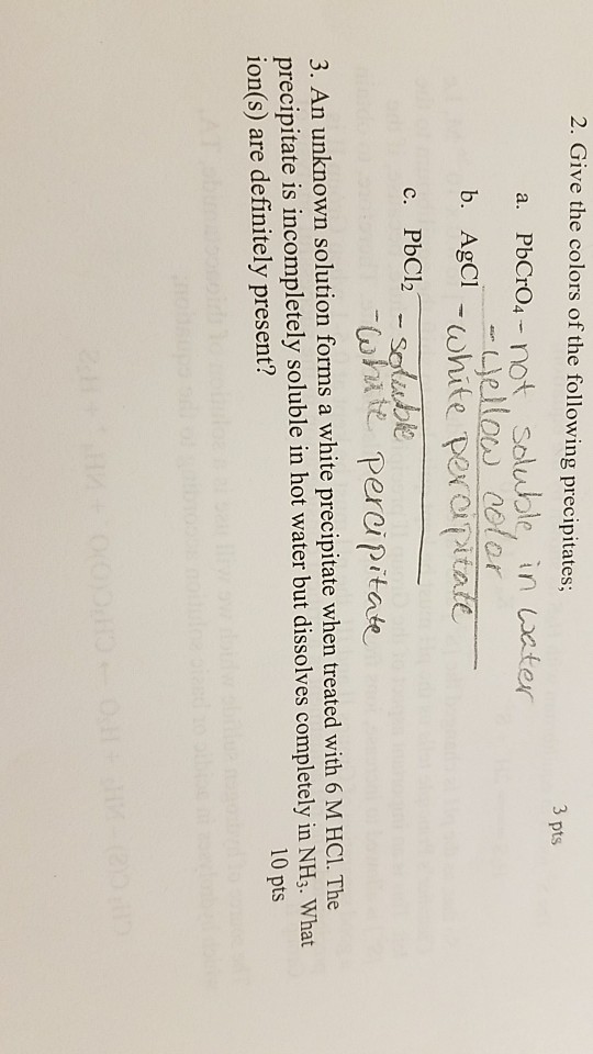 Solved 2 Give The Colors Of The Following Precipitates 3