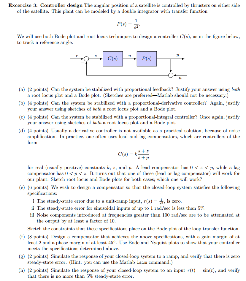 Excercise 3: Controller design The angular position | Chegg.com