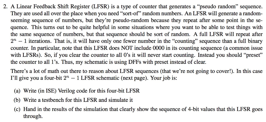 2. A Linear Feedback Shift Register (LFSR) is a type | Chegg.com