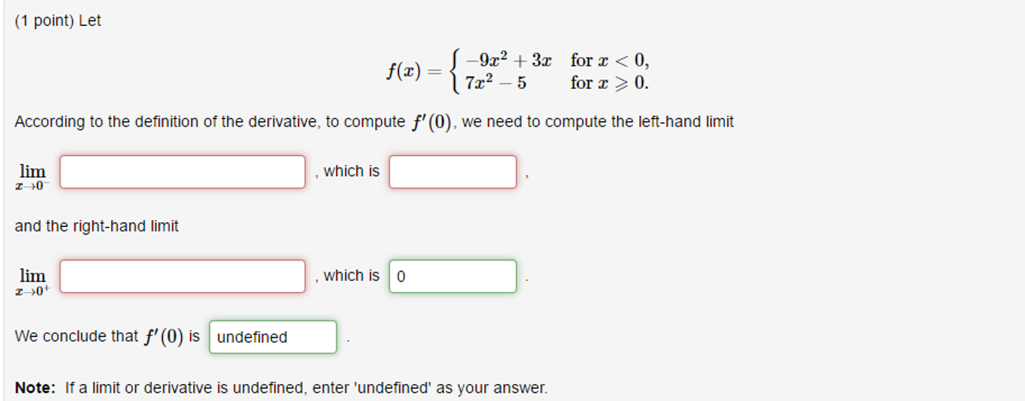 Solved (1 point) Let 9z2 +3z for0 f(z) = for x According to | Chegg.com