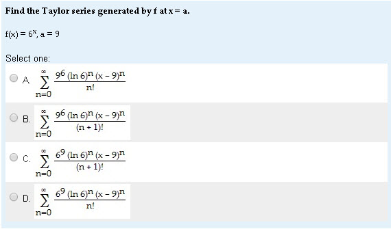 Solved Find the Taylor series generated by f at x = a. f(x) | Chegg.com Solved Find the Taylor series generated by f at x = a. f(x) | Chegg.com