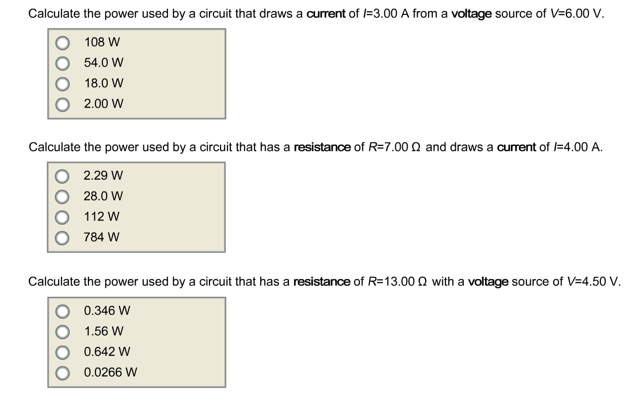 Solved Calculate the power used by a circuit that draws a | Chegg.com