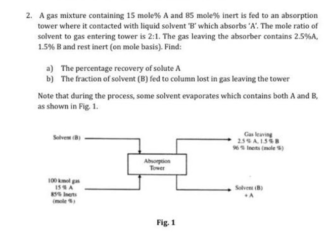 Solved 2, A gas mixture containing 15 mole% A and 85 mole% | Chegg.com