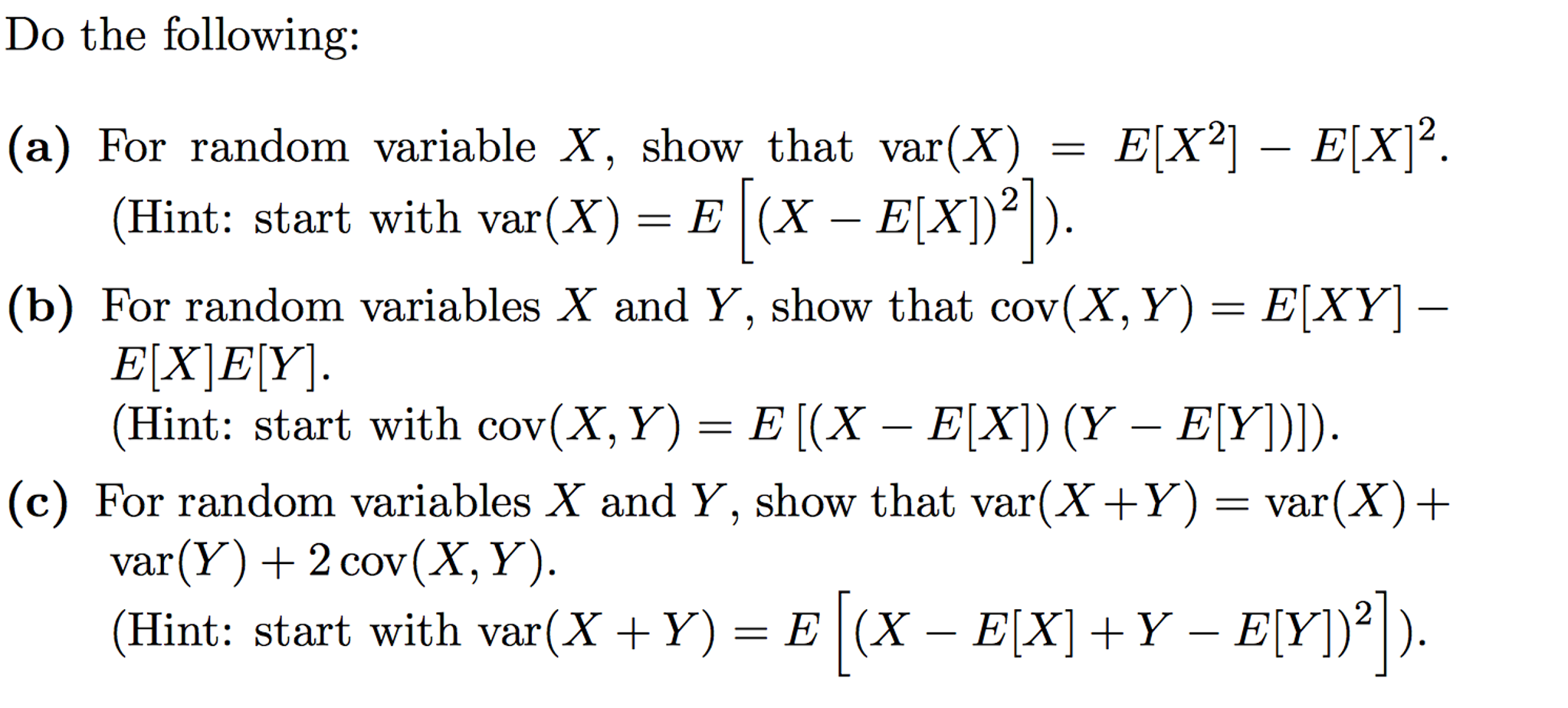 Solved Do the following: For random variable X, show that | Chegg.com