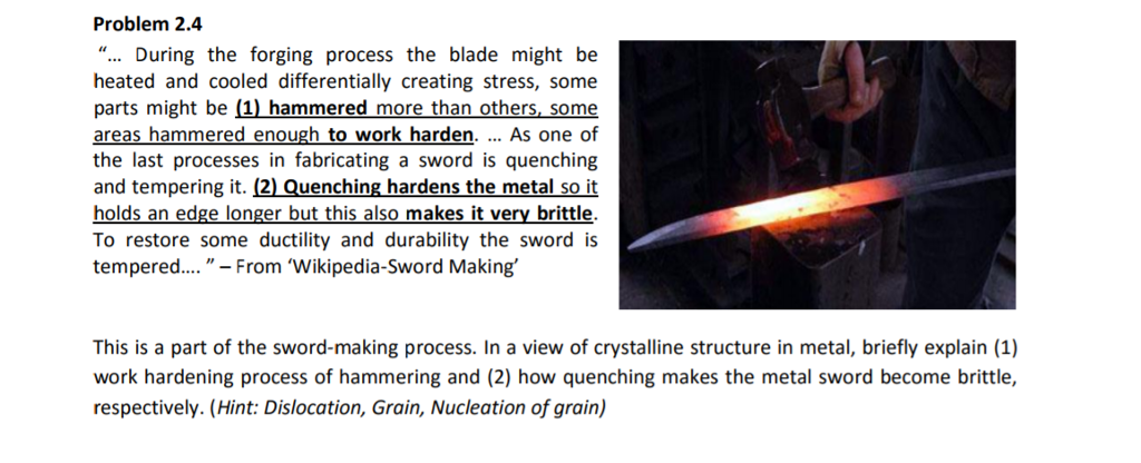 Solved "... During the forging process the blade might be | Chegg.com