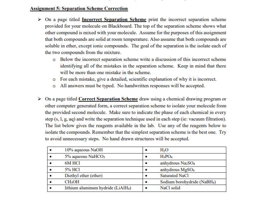 Assignment 5: Separation Scheme Correction On a page | Chegg.com