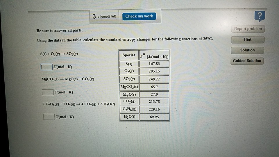 Solved 3 attempts left Check my work Report problem Hint | Chegg.com