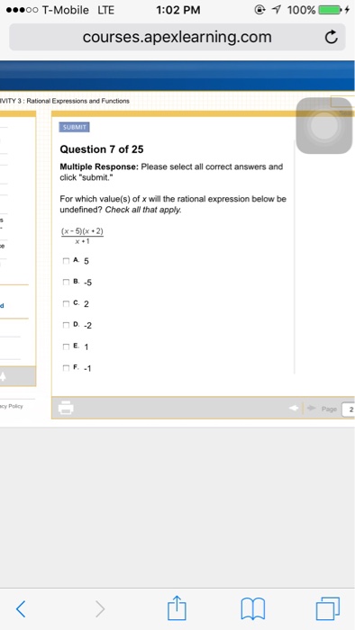 Solved o T-Mobile LTE 1:02 PM courses.apexlearning.com VITY | Chegg.com