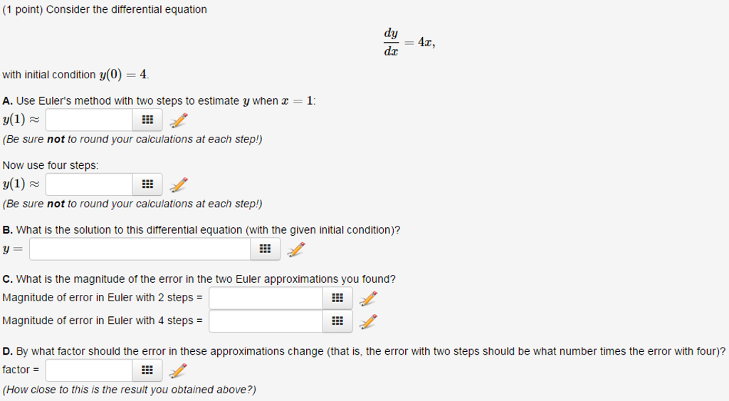 Solved Consider the differential equation dy/dx = 4x, with | Chegg.com