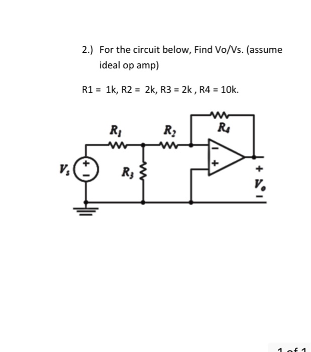 Solved For the circuit below. Find Vo/Vs. (assume ideal op | Chegg.com