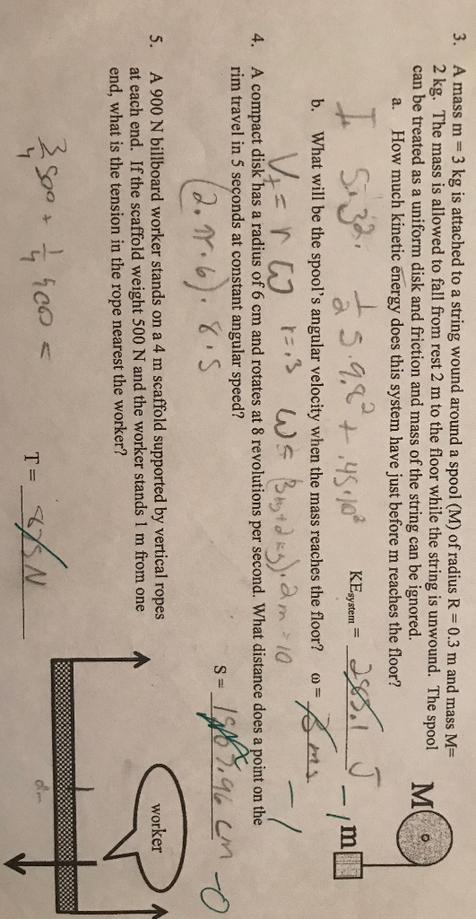 Solved 3, A miass m = 3 kg is attached to a string wound | Chegg.com