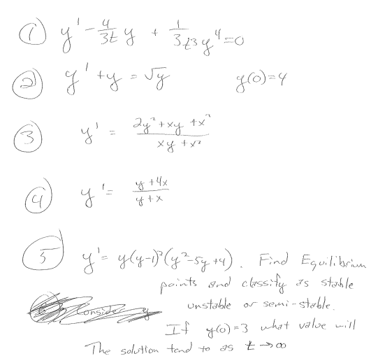 Solved y' - 4/3ty + 1/3t3y4 = 0 y' + y = y y' = 2y2 + xy + | Chegg.com