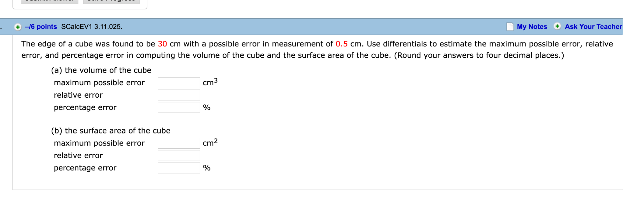 Solved The edge of a cube was found to be 30 cm with a | Chegg.com