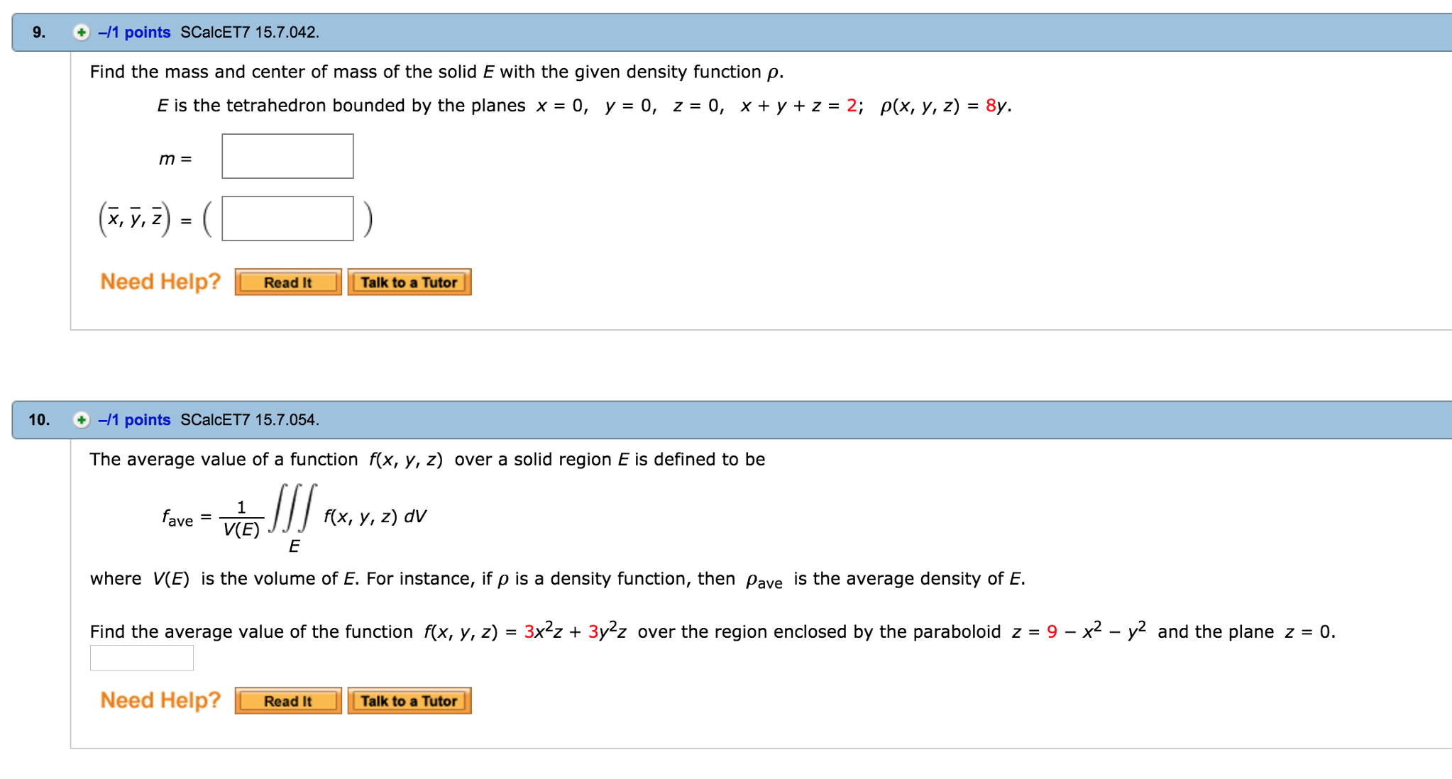 Solved Find the mass and center of mass of the solid E with | Chegg.com