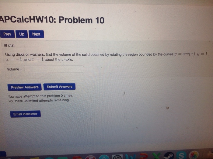 Solved Using disks or washers, find the volume of the solid | Chegg.com