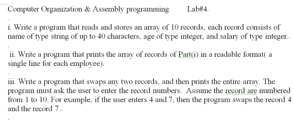 Solved Computer Organization & Assembly programming Lab#4. | Chegg.com