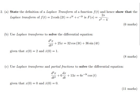Solved (a) State the definition of a Laplace Transform of a | Chegg.com