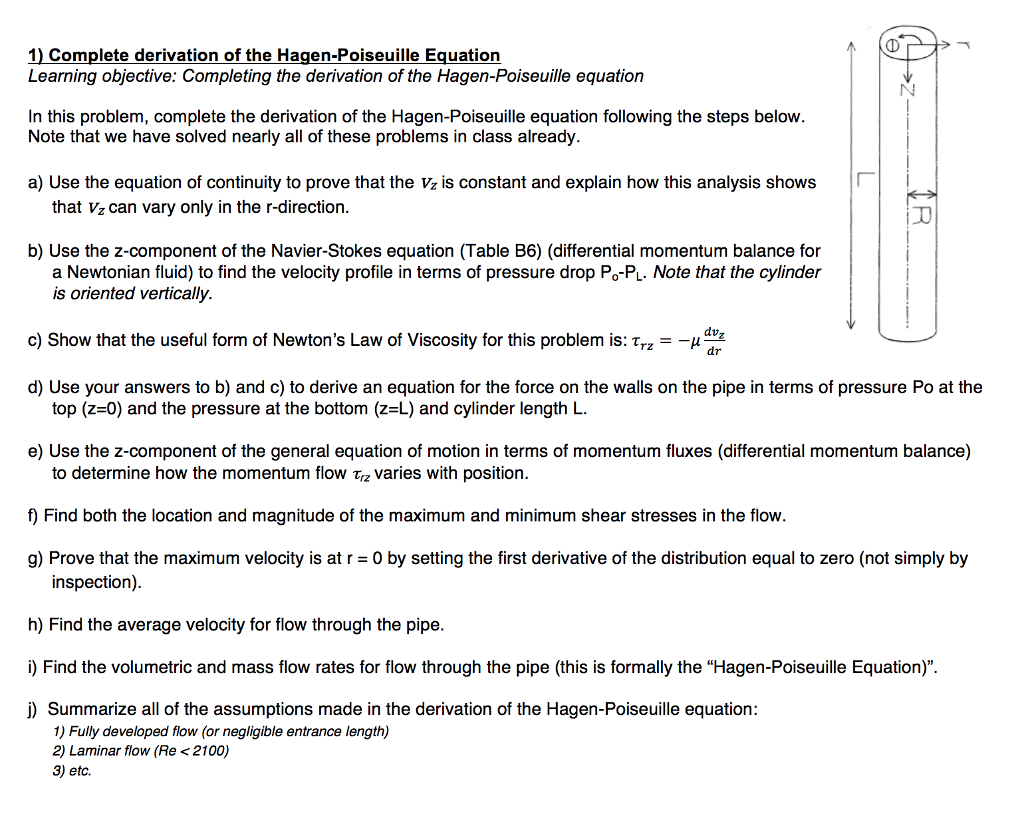 Solved 1) Complete derivation of the Hagen-Poiseuille | Chegg.com Solved 1) Complete derivation of the Hagen-Poiseuille | Chegg.com