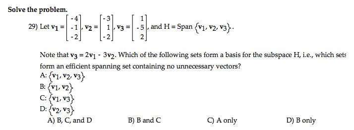 Solved solve the problem. 29) Let v1 -1 v2 1 v3 5 and H Span | Chegg.com