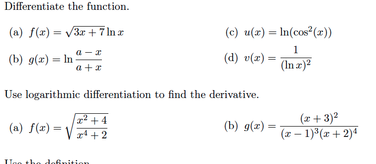 Solved Differentiate the function. (a) f(x) = root 3x + 7ln | Chegg.com