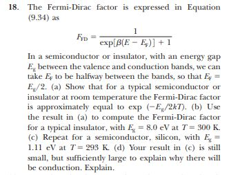 Solved 18. The Fermi-Dirac factor is expressed in Equation | Chegg.com
