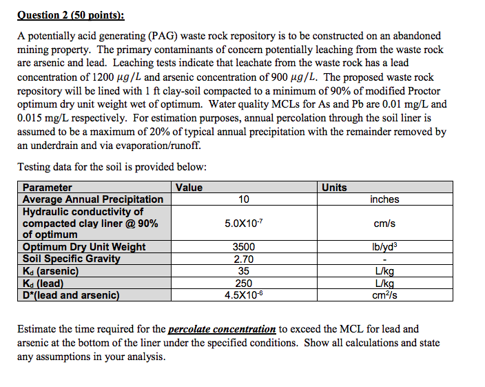 Solved uestion 2 (50 points A potentially acid generating | Chegg.com