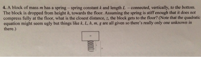 Solved 4. A block of mass m has a spring - spring constant k | Chegg.com