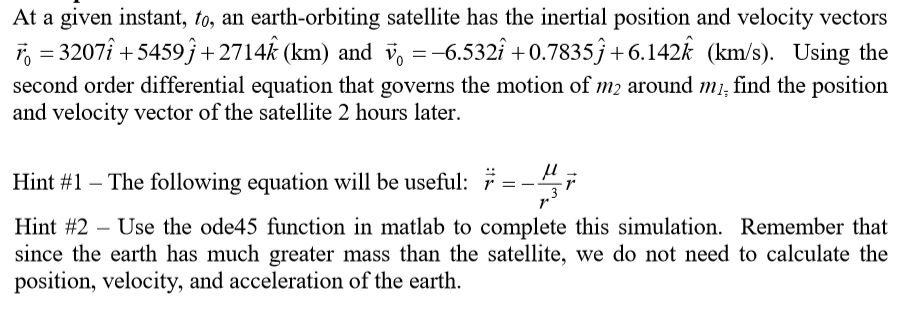Solved At a given instant, to, an earth-orbiting satellite | Chegg.com