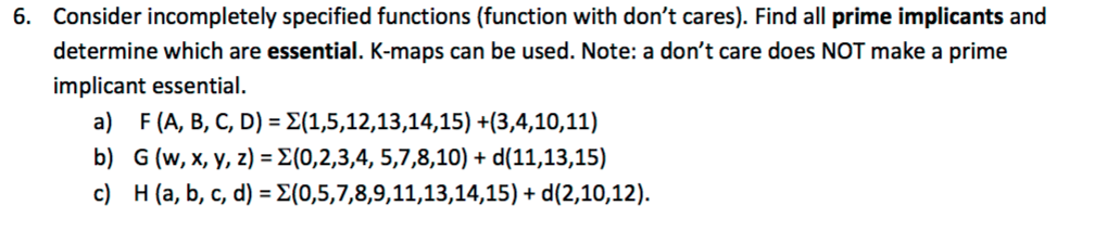 Solved Consider Incompletely Specified Functions Function