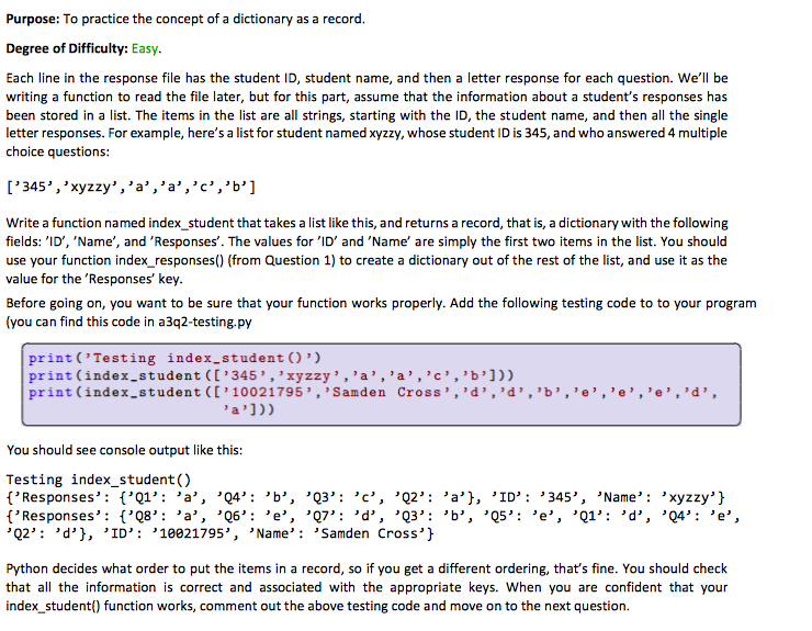 Solved Purpose:To practice the concept of a dictionary as a | Chegg.com