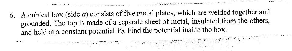 Solved A cubical box (side a) consists of five metal plates, | Chegg.com