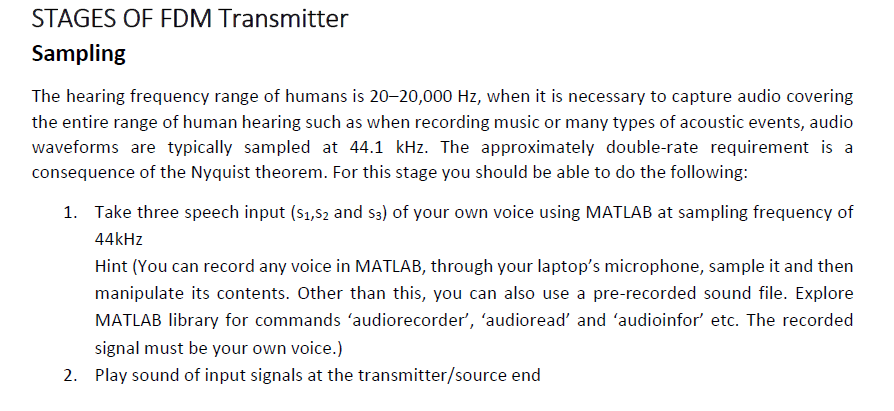 STAGES OF FDM Transmitter Sampling The hearing | Chegg.com
