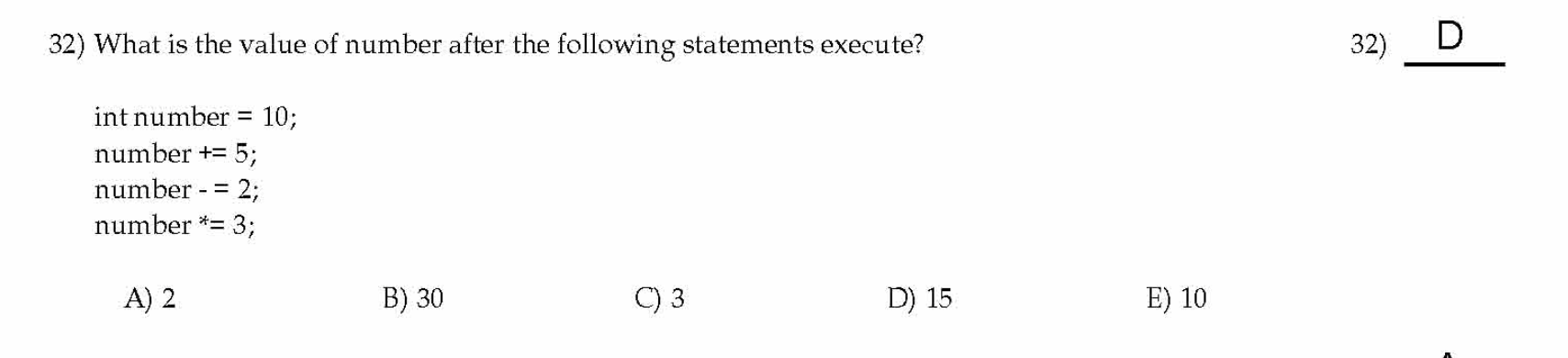 Solved What is the value of number after the following | Chegg.com