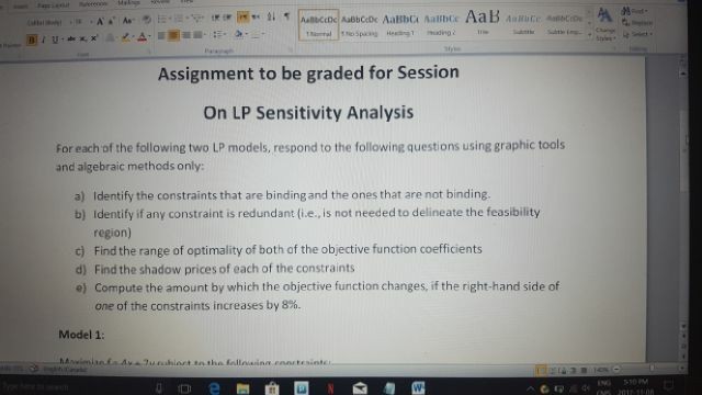 Solved Assignment to be graded for Session On LP Sensitivity | Chegg.com