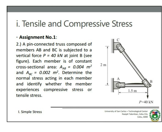 Solved i. Tensile and Compressive Stress Assignment No.1: | Chegg.com